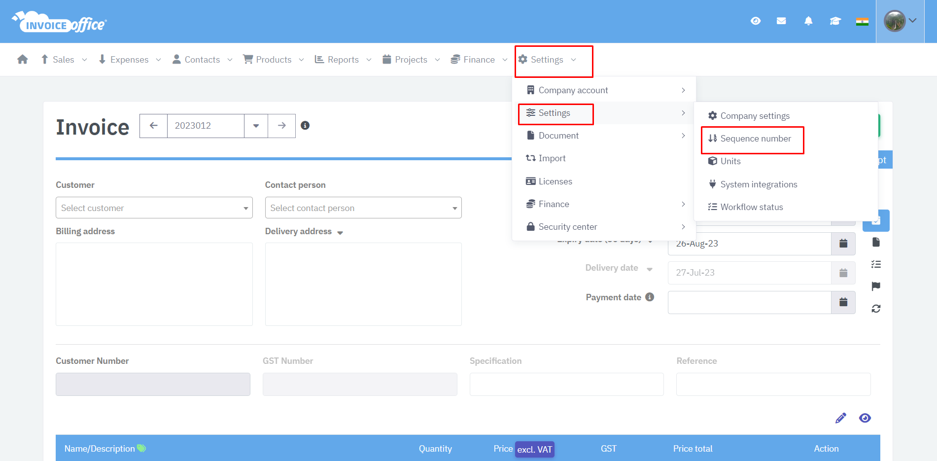 Adjusting document number - Free Online Invoicing & Billing Software