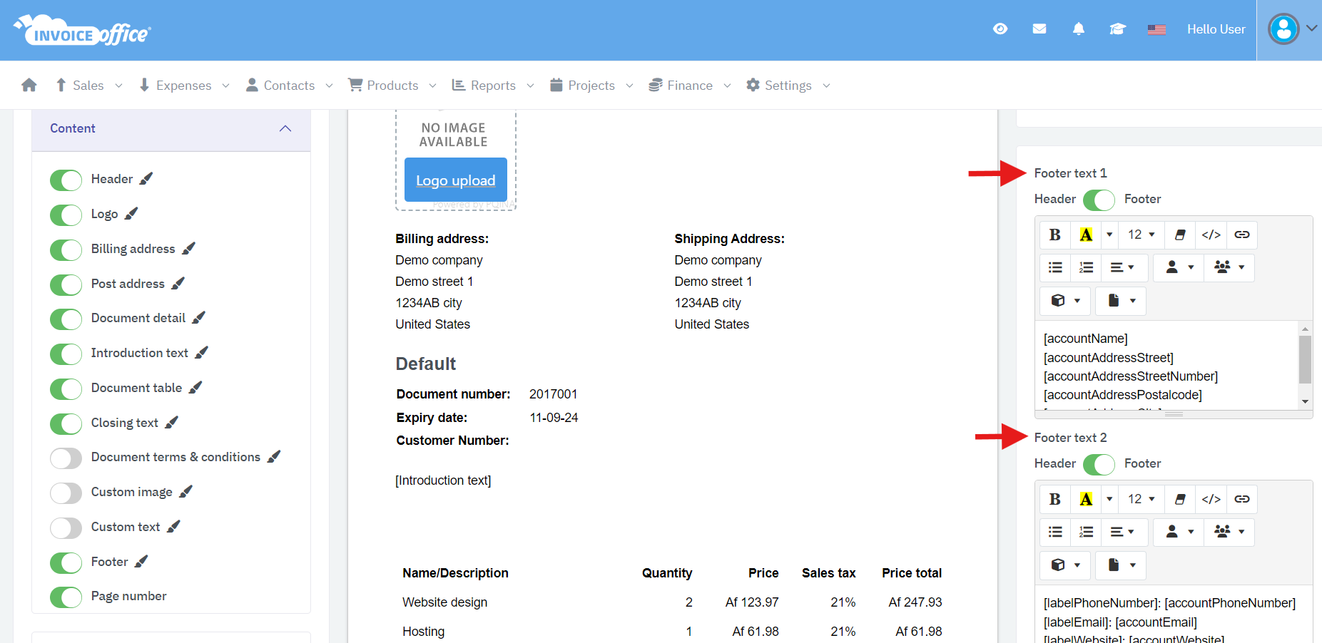 Set footers and signature to your invoice/document | Invoice Office