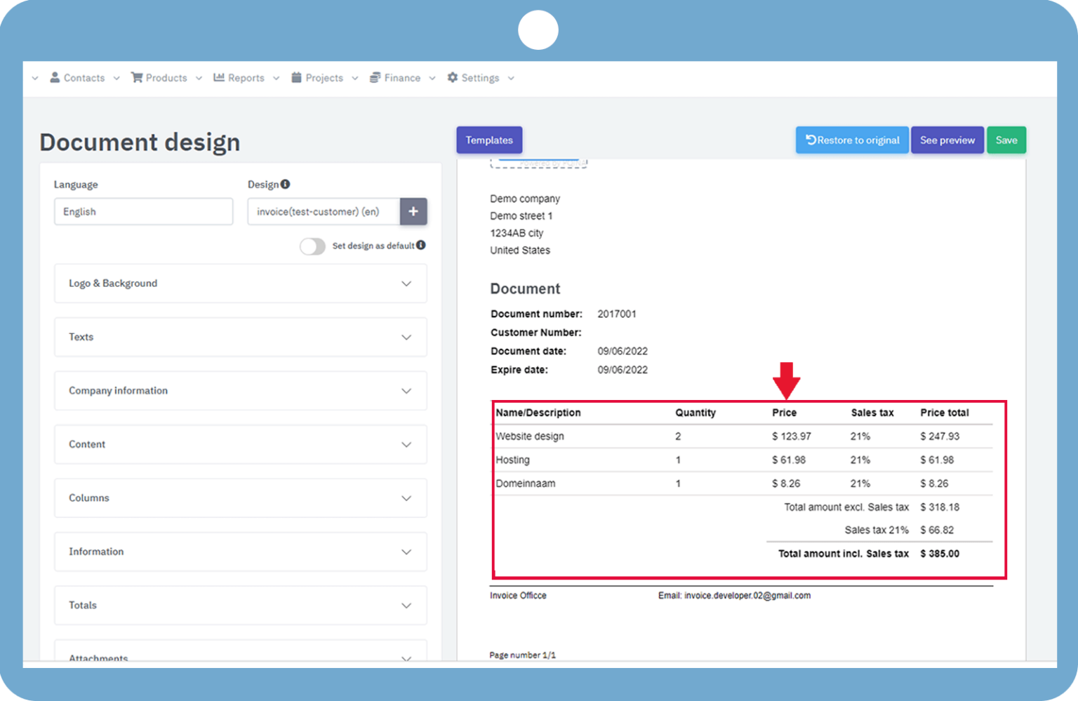 How to Switch/Reorder Columns in a Document Design? - Invoice Office